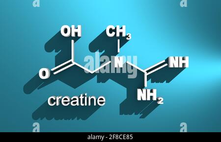 Structural chemical formula of creatine. 3D rendering. Neon shine Stock ...