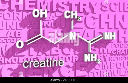 Structural chemical formula of creatine. 3D rendering. Neon shine Stock ...