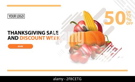 Thanksgiving sale and discount week, white horizontal discount web ...