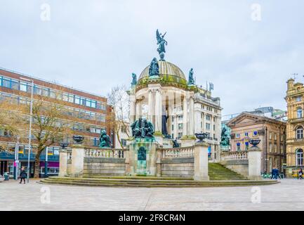 Derby square dominated by Queen Victoria monument in Liverpool, England ...
