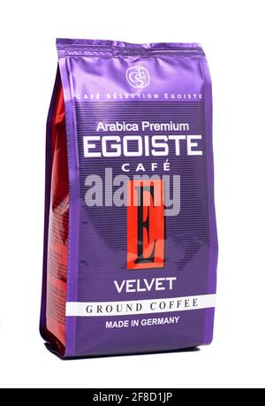 Egoiste Arabica Premium espresso ground cafe, row of coffee in plastic ...