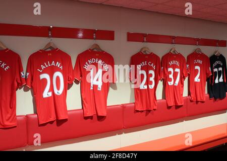 Liverpool Anfield changing room on 13 Sept 2021 Stock Photo - Alamy