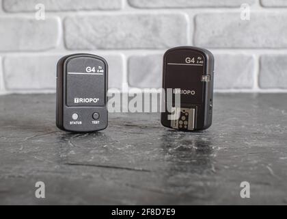 Russia, Krasnodar - April 2, 2021: Triopo G4 flash triggers stand on a ...