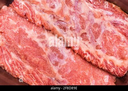 Raw red meat ambassador, pork neck background, close-up Stock Photo - Alamy