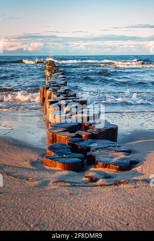 baltic sea, groyne, evening light, baltic seas, groynes, evening lights ...