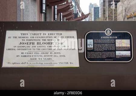 Historical heritage plaque honoring Joseph Bloor in 'Bloor Street' in ...