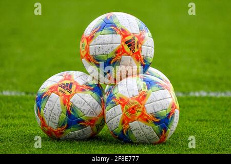 Cardiff, Wales. 13 April, 2021. Assistant Referee Emily Carney warming ...