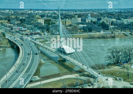Esplanade Riel, a pedestrian bridge located in Winnipeg, Manitoba Stock ...