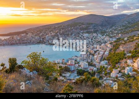 Sunset aerial view of Sarande, Albania Stock Photo - Alamy