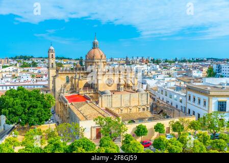 Aerial view of the cathedral of holy saviour in Jerez de la Frontera in ...