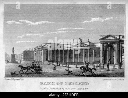 19th Century illustration of the Bank of Ireland Building on the corner ...