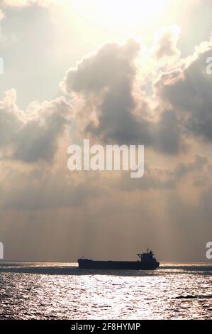 The "Frontier Discovery" in the North Sea. A Bulk Carrier, overall ...
