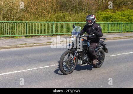 A Royal Enfield Himalayan adventure bike in the Indus Valley, Ladakh ...
