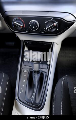 A close-up of an automatic transmission in a new car. High quality ...