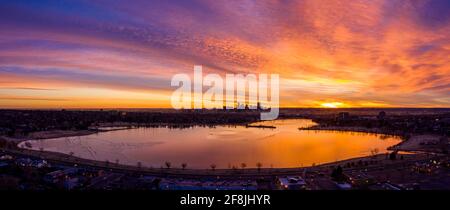 Sunrise over Sloans Lake in Denver, CO Stock Photo - Alamy