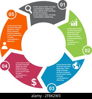 5 step vector element in five colors with labels, infographic diagram ...