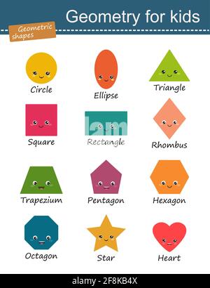 Set of geometric shapes for children. Cartoon flat style. Vector ...