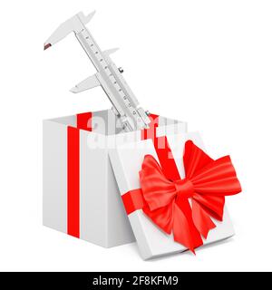 Vernier caliper inside cardboard box, delivery concept. 3D rendering ...