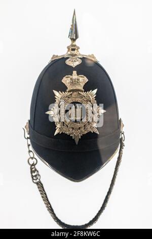 Traditional British police helmet isolated on a white background Stock ...