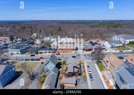 Hopkinton town center aerial view panorama including Town Common and ...
