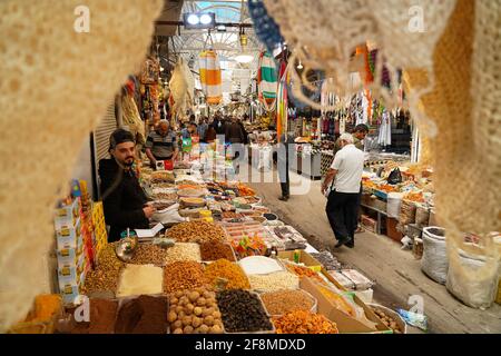 General view of Bab Al-Saray market seen with people during the Muslim ...