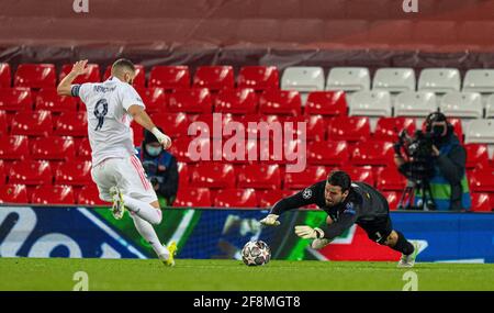 Liverpool goalkeeper Alisson Becker makes a save Stock Photo - Alamy