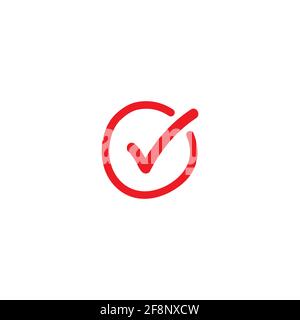 Valid Seal hand drawn icon. Red calligraphic tick. Flat OK sticker icon ...