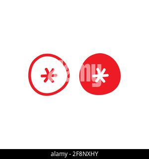 red hand drawn asterisk footnote icon. Flat icon of lopsided footnote ...