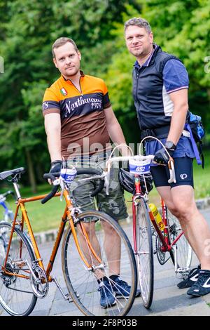 niedersulz, austria, 12 june 2016, competitor of a vintage bicycle ...