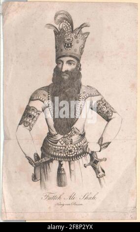 A painting of Fath-Ali Shah Qajar, with calligraphy attributed to him ...