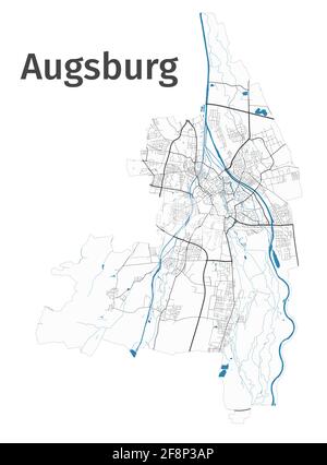 Detailed map of Augsburg city administrative area. Royalty free vector ...
