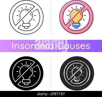 icon set of insomnia and bulb light over white background, gradient ...