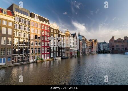 colorful Sunset over amsterdam waterfront in the netherlands Stock ...