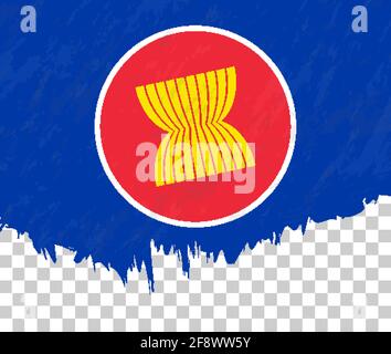 Flag of ASEAN in grunge style with waving effect, vector grunge brush ...