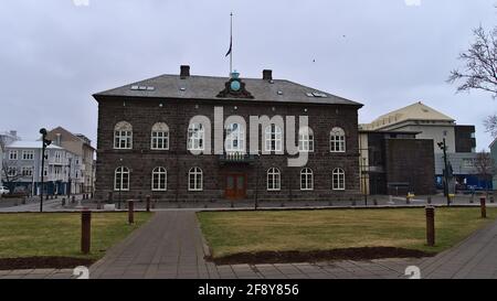 The National Parliament Building in Reykjavik, Iceland in early winter ...