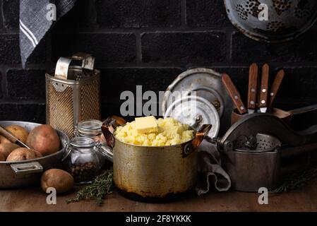 Mashed potato in old vintage pot Stock Photo - Alamy