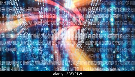 Falling codes light trails, over computer code, program coding and technology concept Stock ...