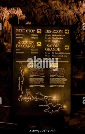 Map of trails deep underground in Carlsbad Caverns National Park, New ...
