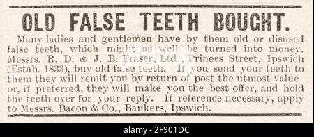 Old vintage False Teeth dental advert from 1906 - pre advertising ...