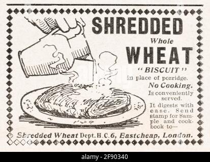 Old vintage Victorian newsprint Shredded Wheat food advert from 1906 ...