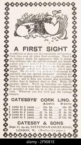 Old vintage Victorian lino floor coverings advert from 1906. History of ...