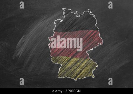 Germany flag map. Country outline with national flag Stock Photo - Alamy