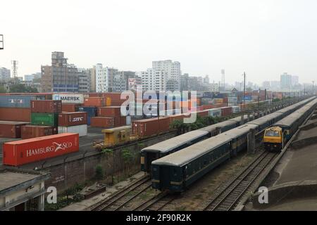 Containers are seen into an Inland Container Depot (ICD) in Dhaka ...