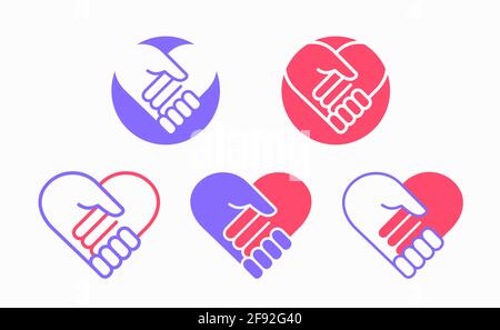 Abstract red and blue handshake icon. Handshake sign inside in the ...