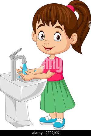 Cartoon little girl washing hands Stock Vector Image & Art - Alamy