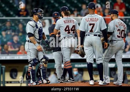 Detroit Tigers Manager A.J. Hinch and catcher Jake Rogers in the ...