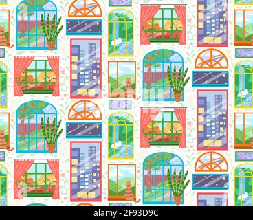 Doodle windows - colorful cartoon drawing. Vector illustration Stock ...
