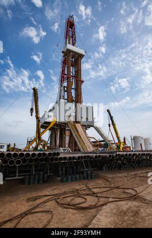 Uralsk region, Kazakhstan. Oil deposit Zhaikmunai in desert. Oil ...