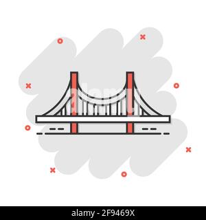 Bridge sign icon in comic style. Drawbridge vector cartoon illustration ...