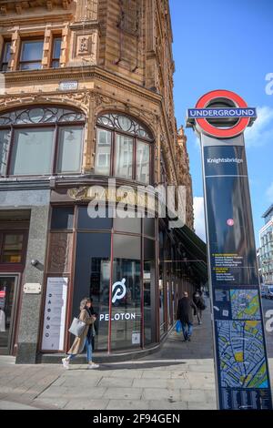 London, UK - April 16, 2021: Slightly elevated view across Trafalgar ...